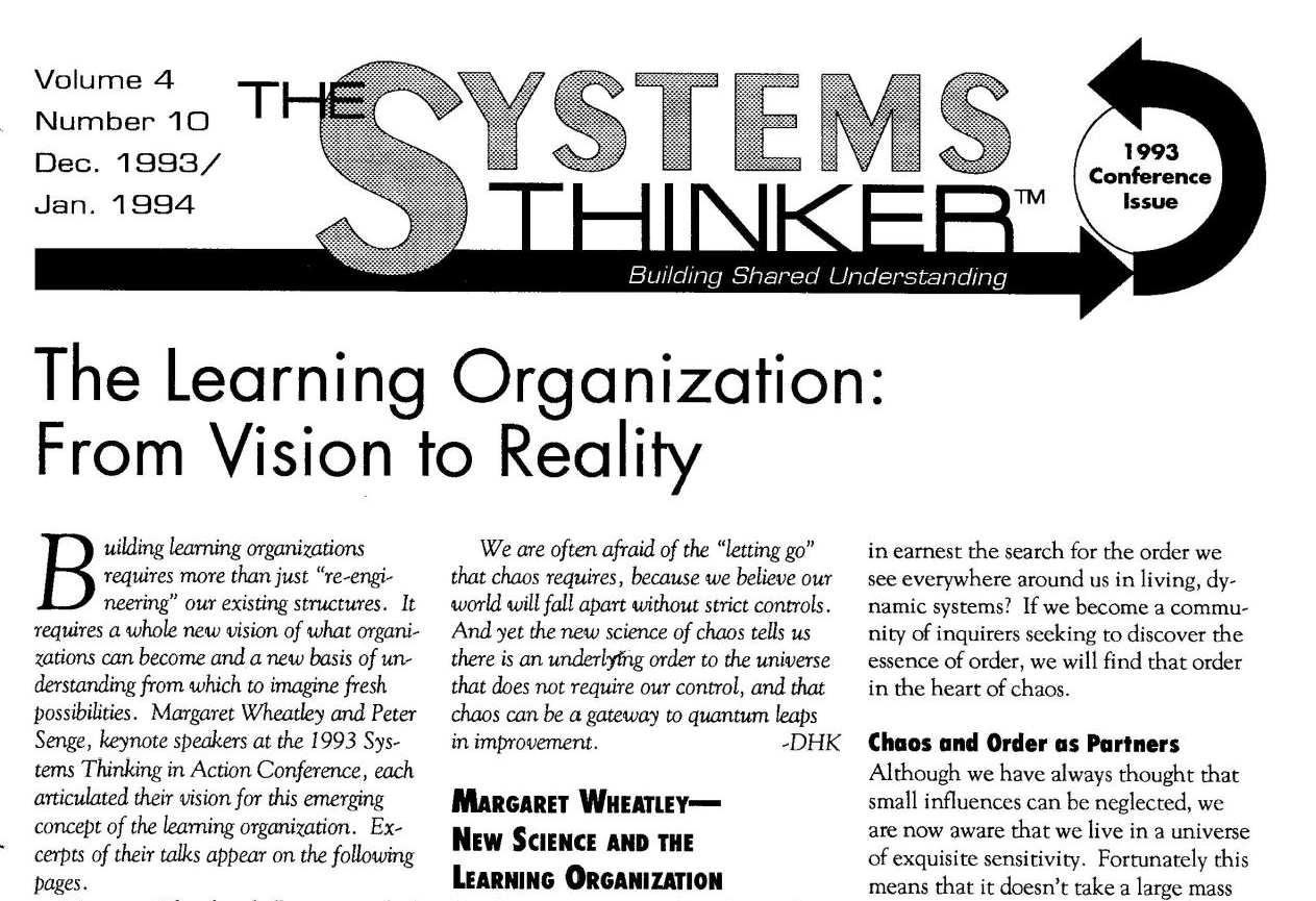 The Systems Thinker – The Learning Organization: From Vision to Reality ...