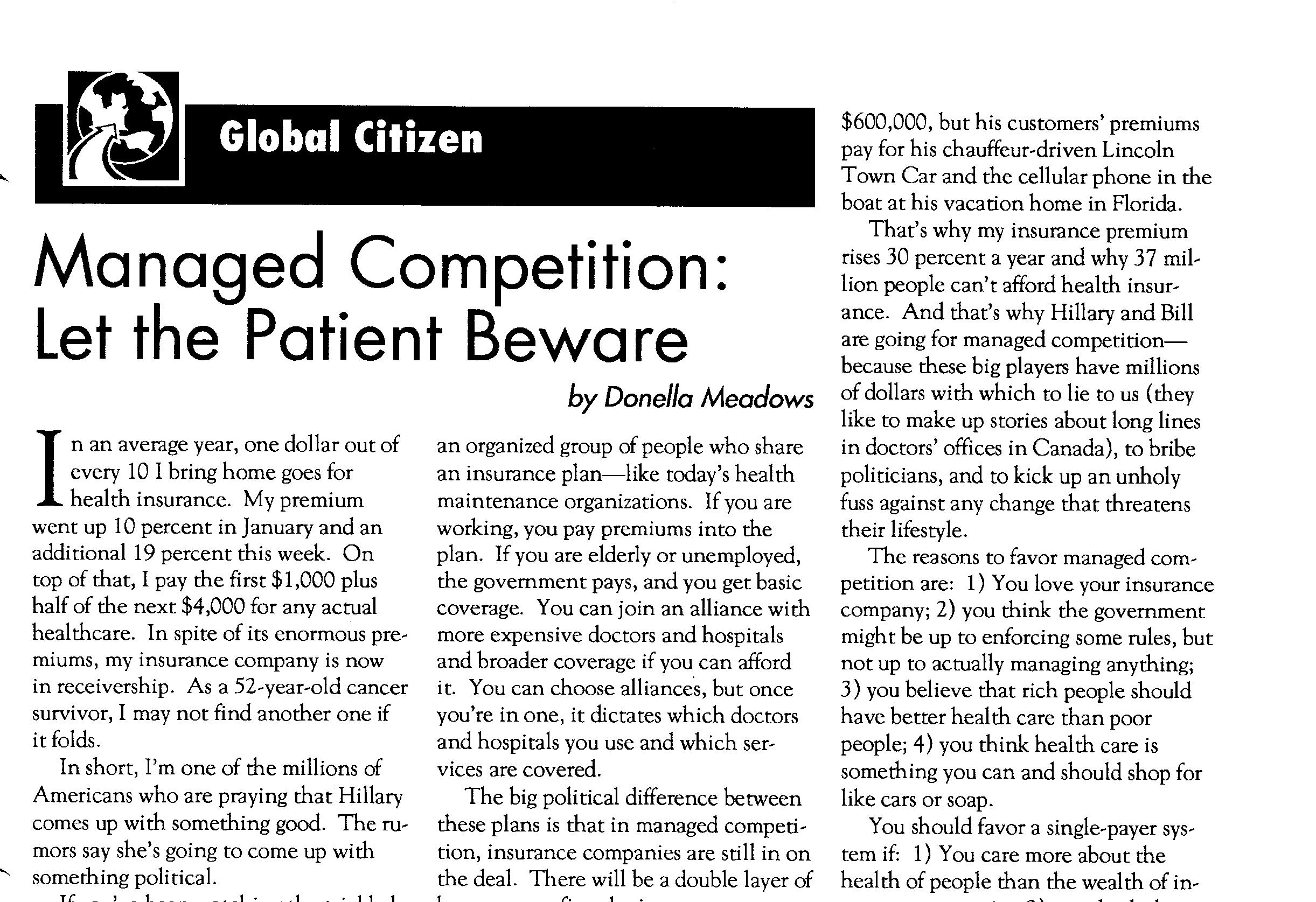 The Systems Thinker – Managed Competition: Let the Patient Beware - The ...