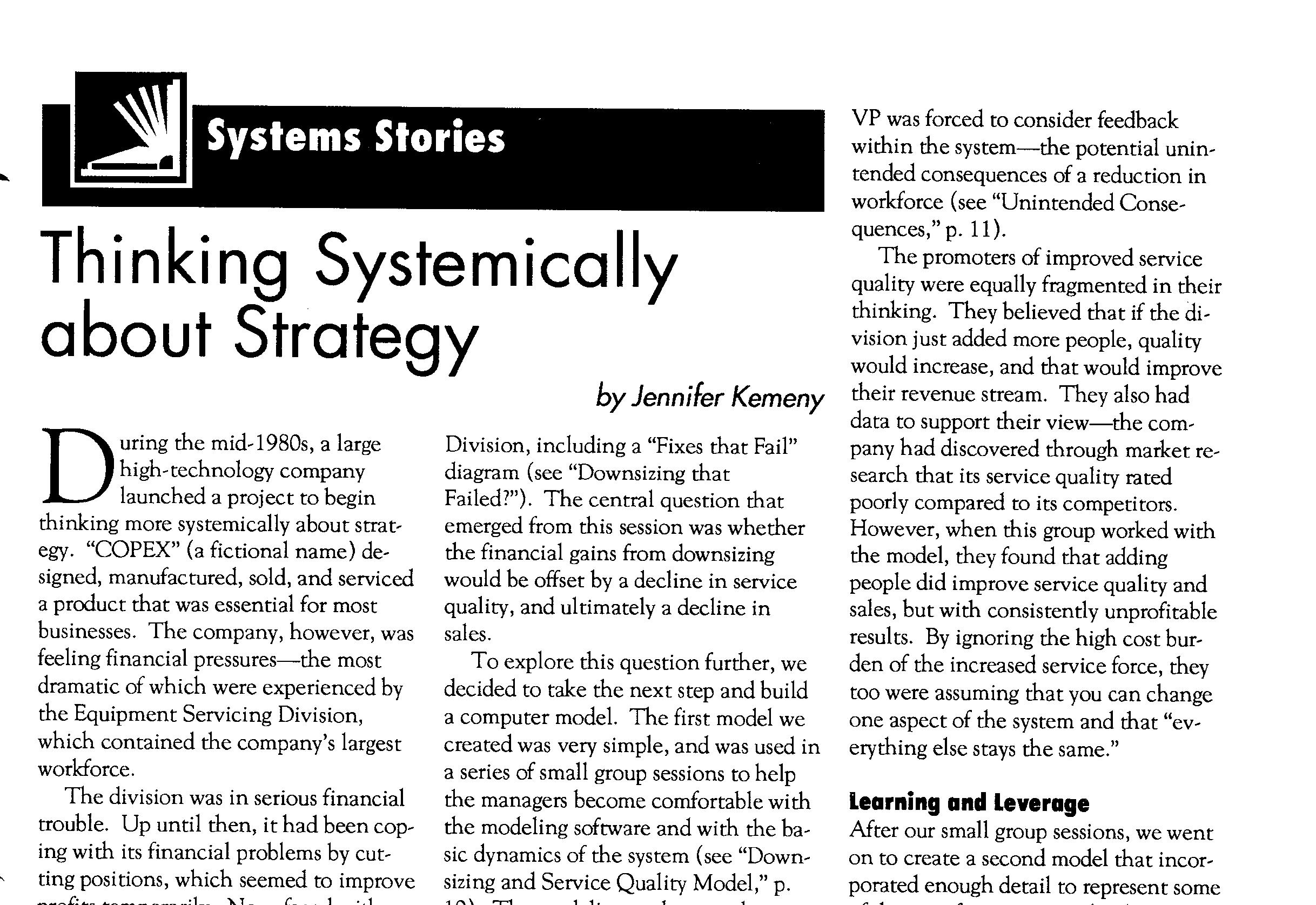The Systems Thinker – Thinking Systemically About Strategy - The ...